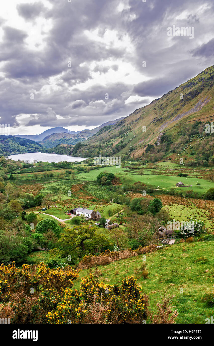 Chain of mountains in National Park Snowdonia in North Wales of the ...