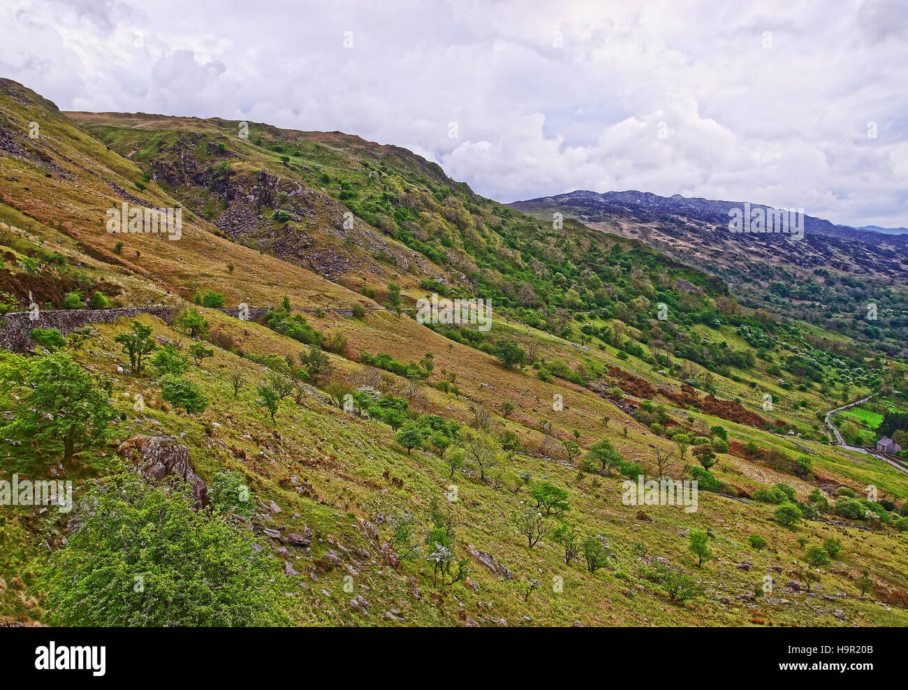 Beautiful Panoramic view on mountains in Snowdonia National Park in ...