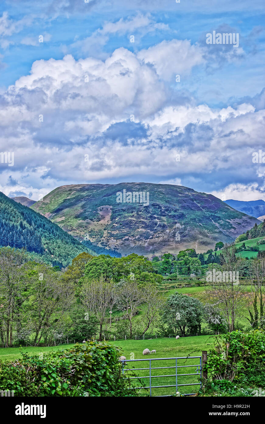Beautiful chain of mountains in National Park Snowdonia in North Wales ...