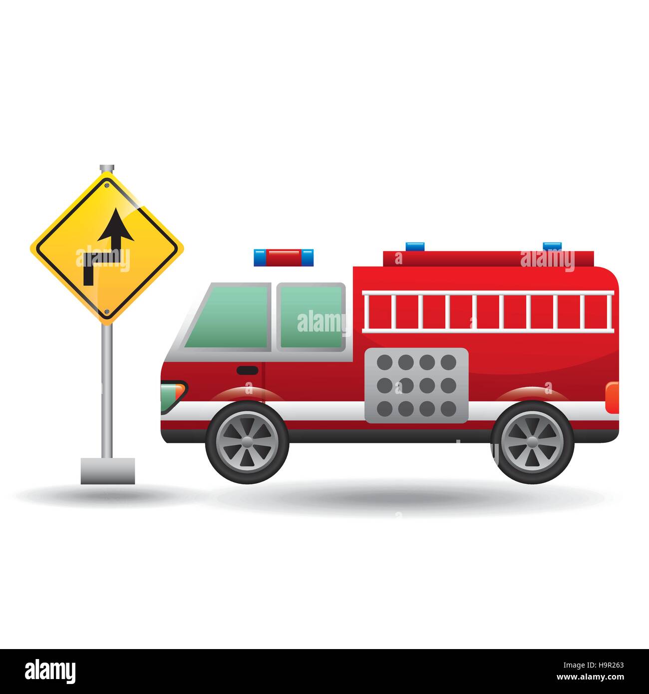 fire truck with curve road sign vector illustration eps 10 Stock Vector ...