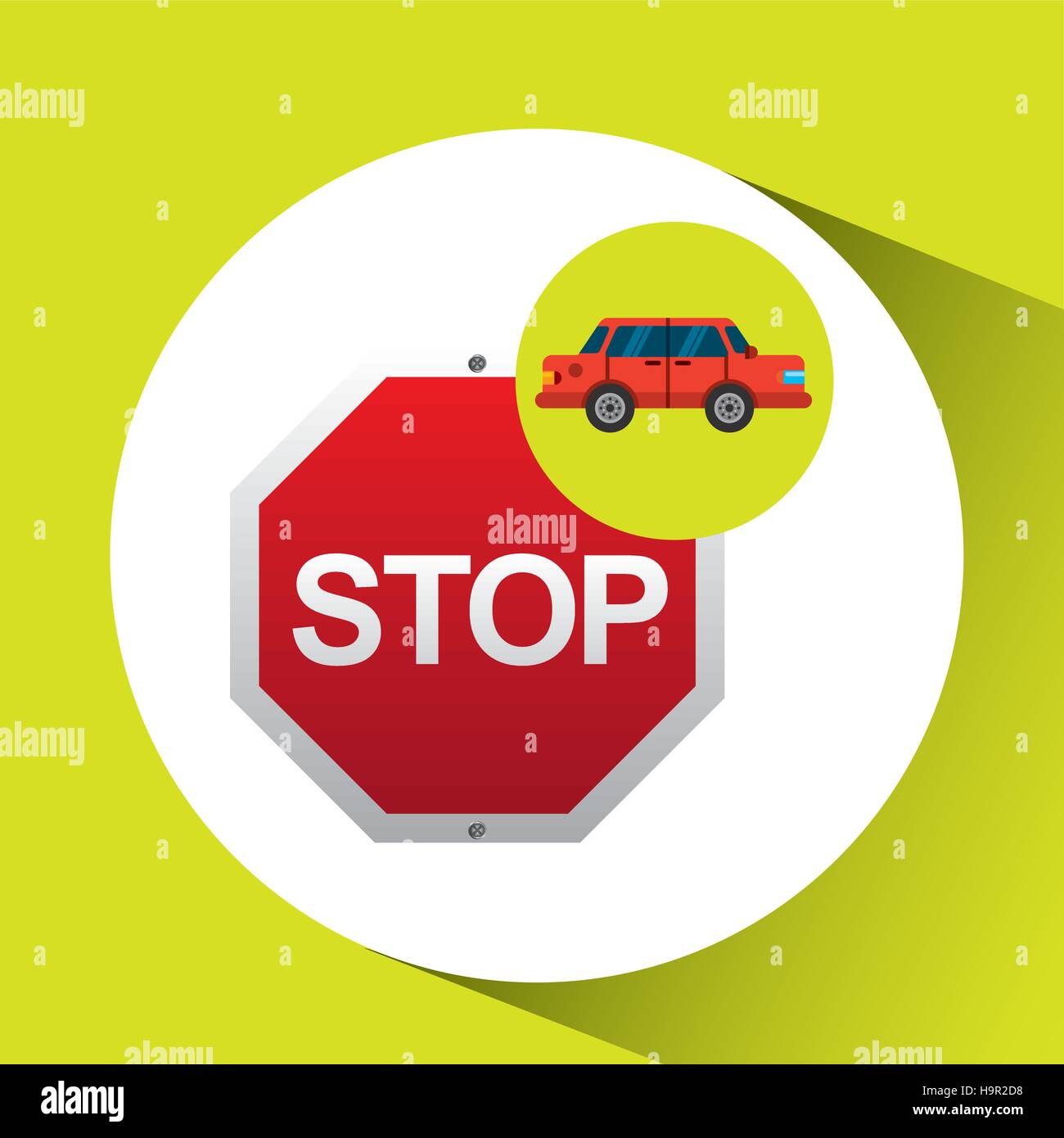 stop road sign sedan red vector illustration eps 10 Stock Vector Image ...