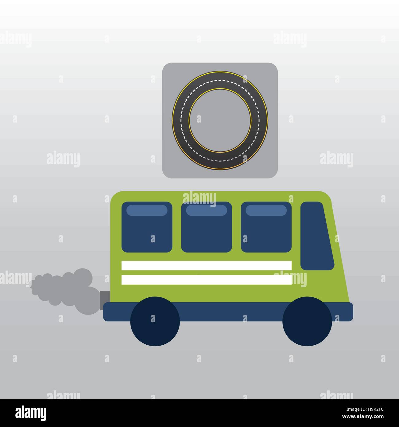 green bus with smoke circle road way design vector illustration eps 10 ...