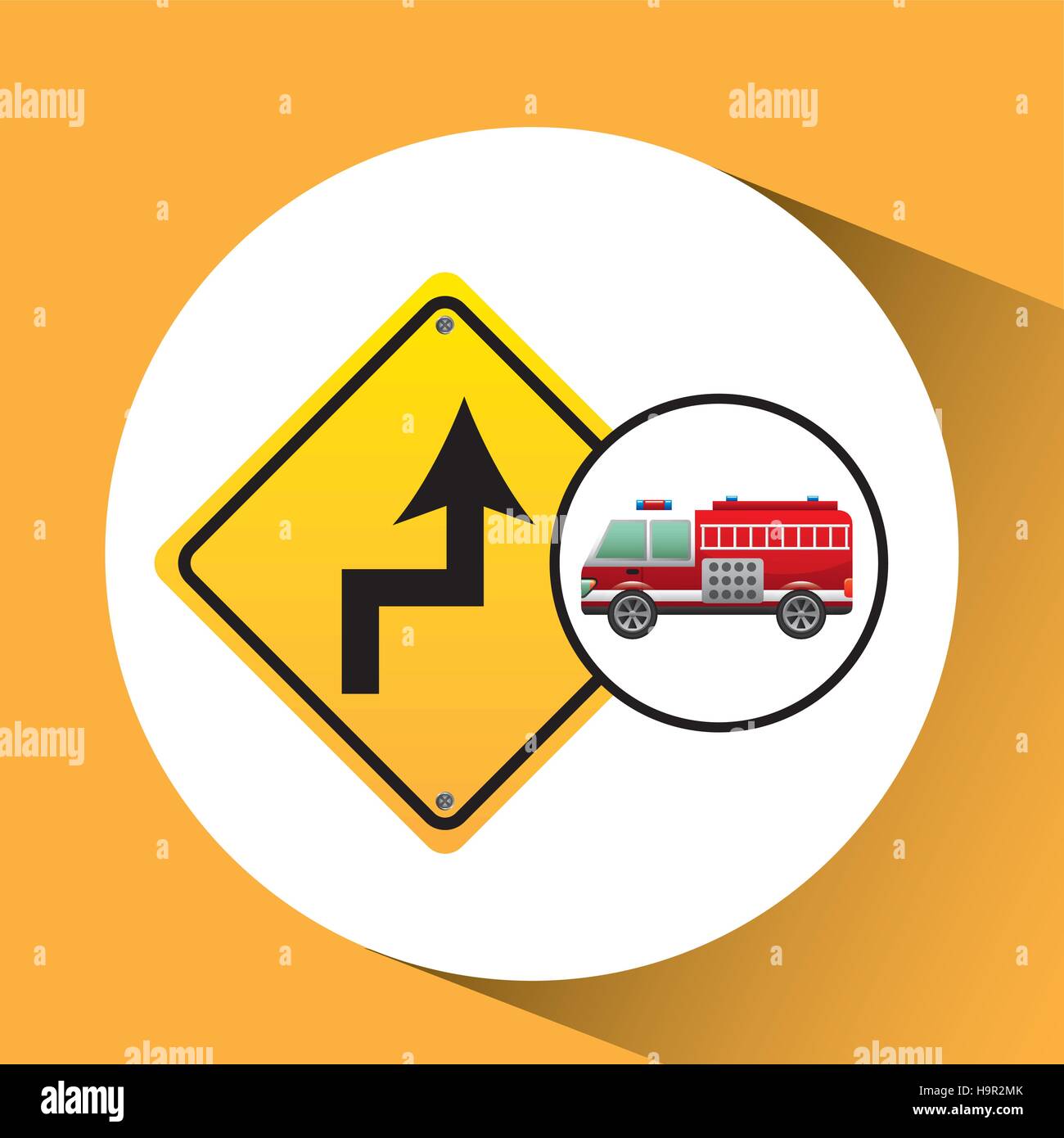 fire truck with curve road sign vector illustration eps 10 Stock Vector ...