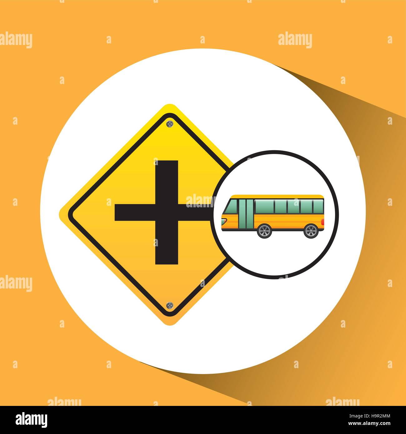 bus yellow with crossroad vector illustration eps 10 Stock Vector Image ...