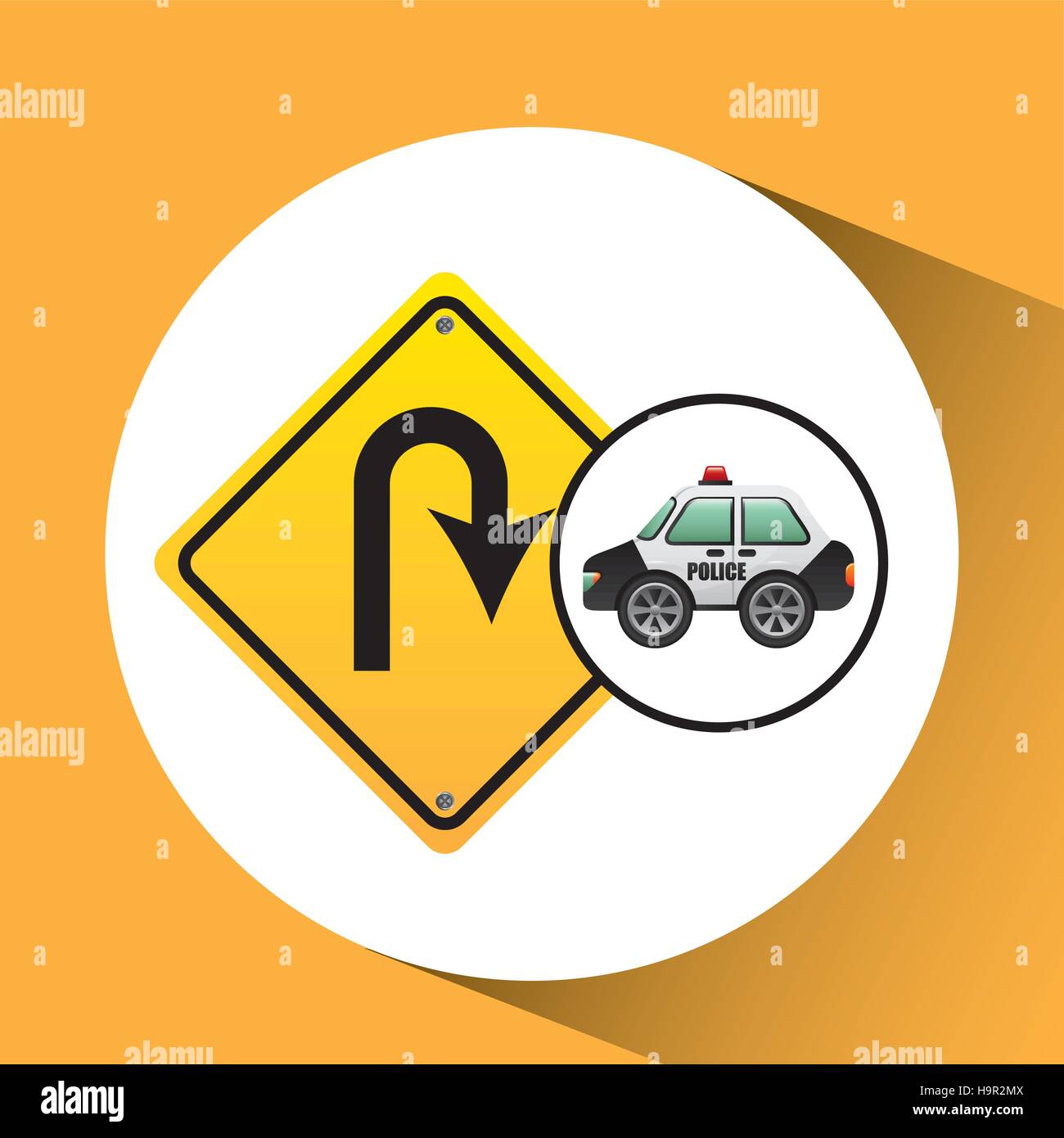car police with u-turn road vector illustration eps 10 Stock Vector ...
