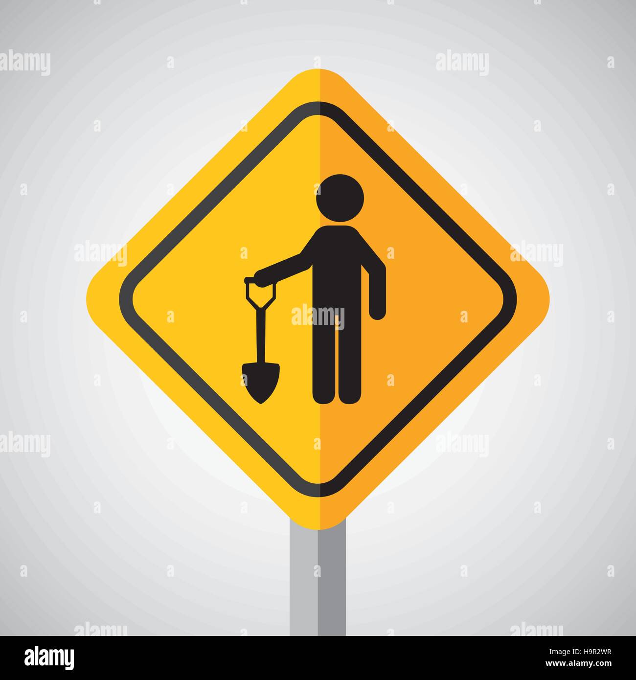 under construction road sign man and shovel vector illustration eps 10 ...