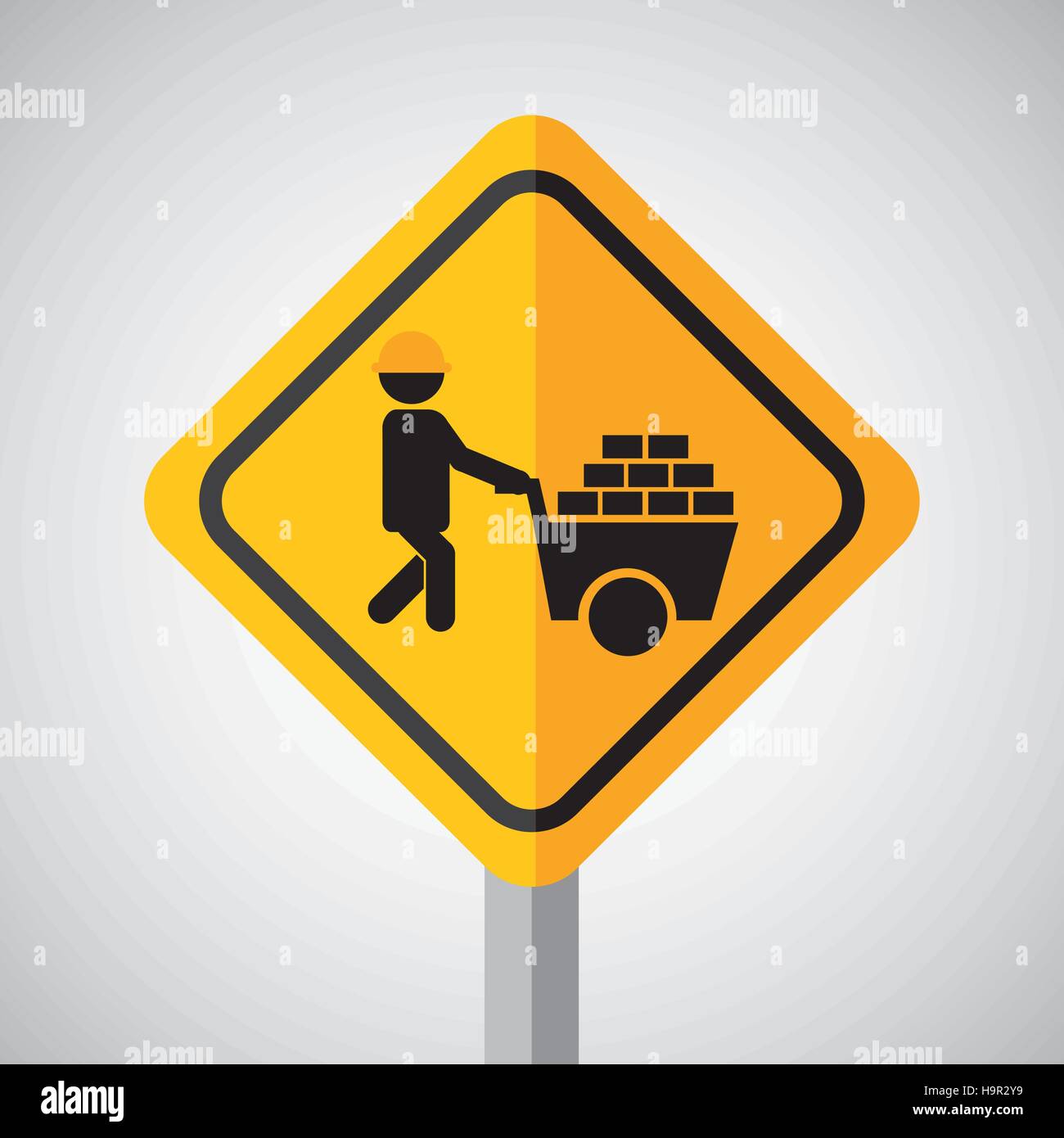 under construction road sign wheelbarrow brick vector illustration eps ...