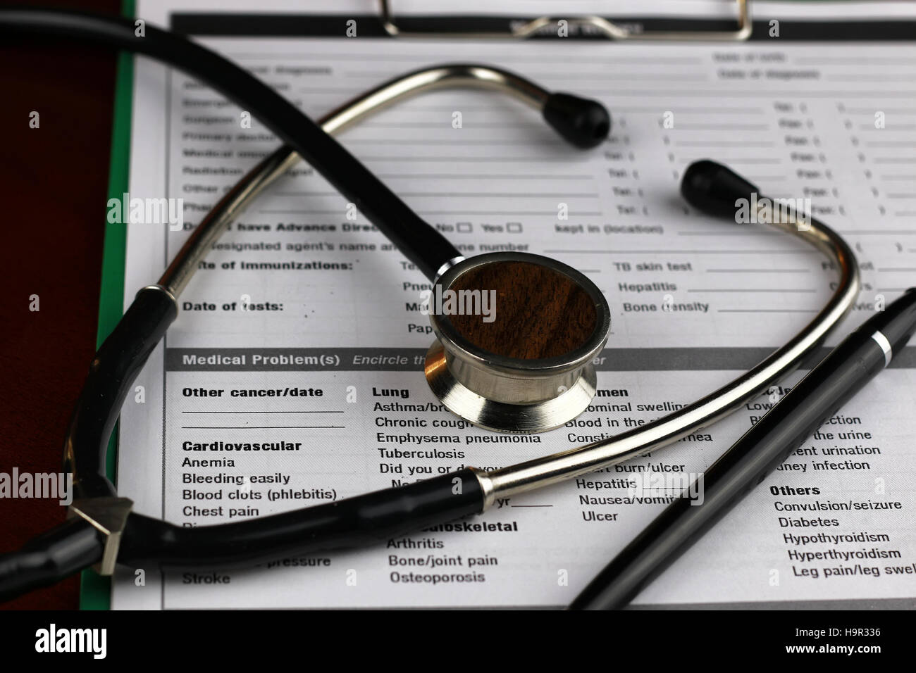 stethoscope medical documents pen Stock Photo - Alamy