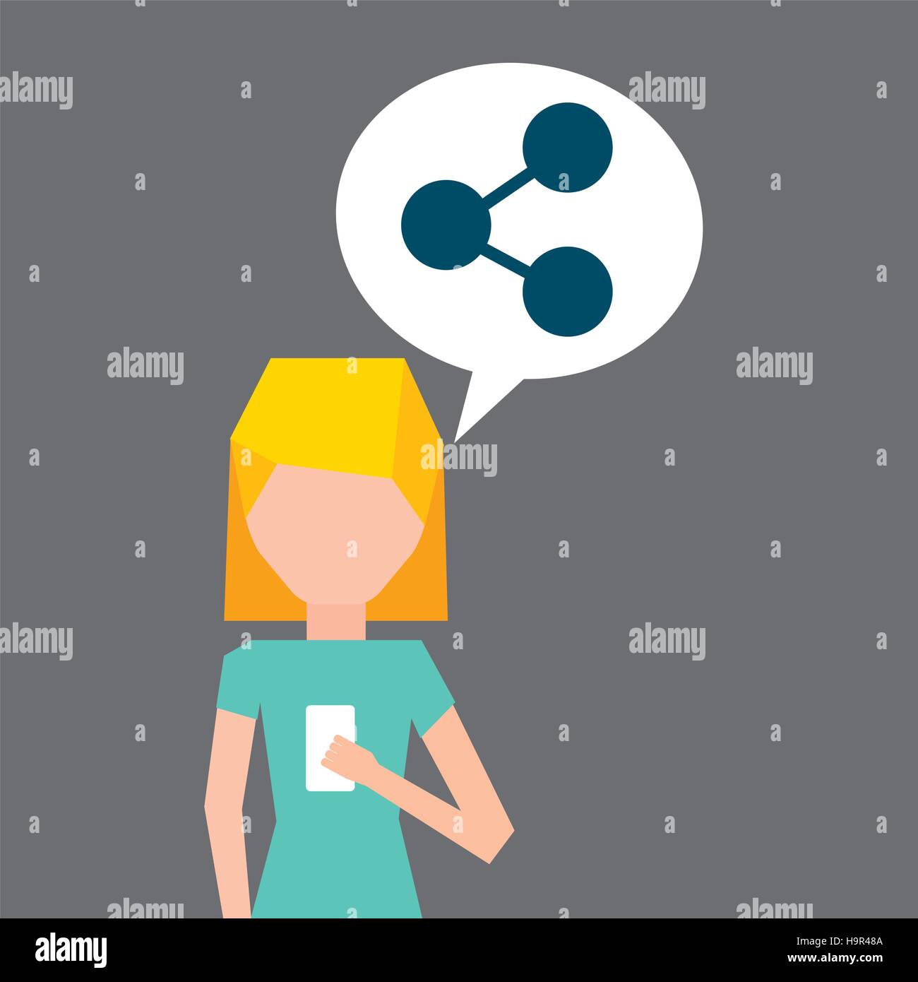 cartoon girl smartphone share social media graphic vector illustration ...