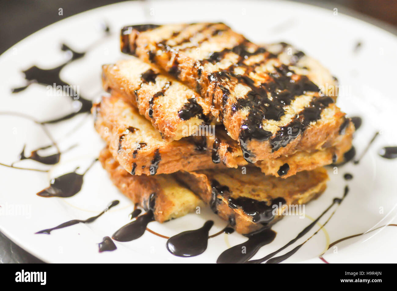 French Toast with Chocolate sauce dish Stock Photo - Alamy