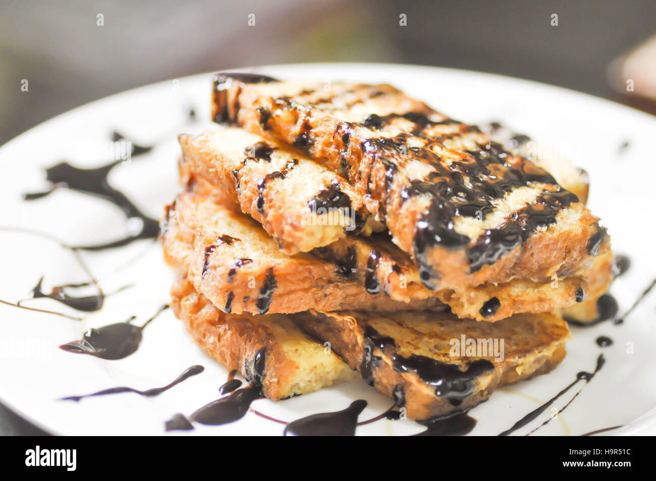 French Toast with Chocolate sauce dish Stock Photo - Alamy