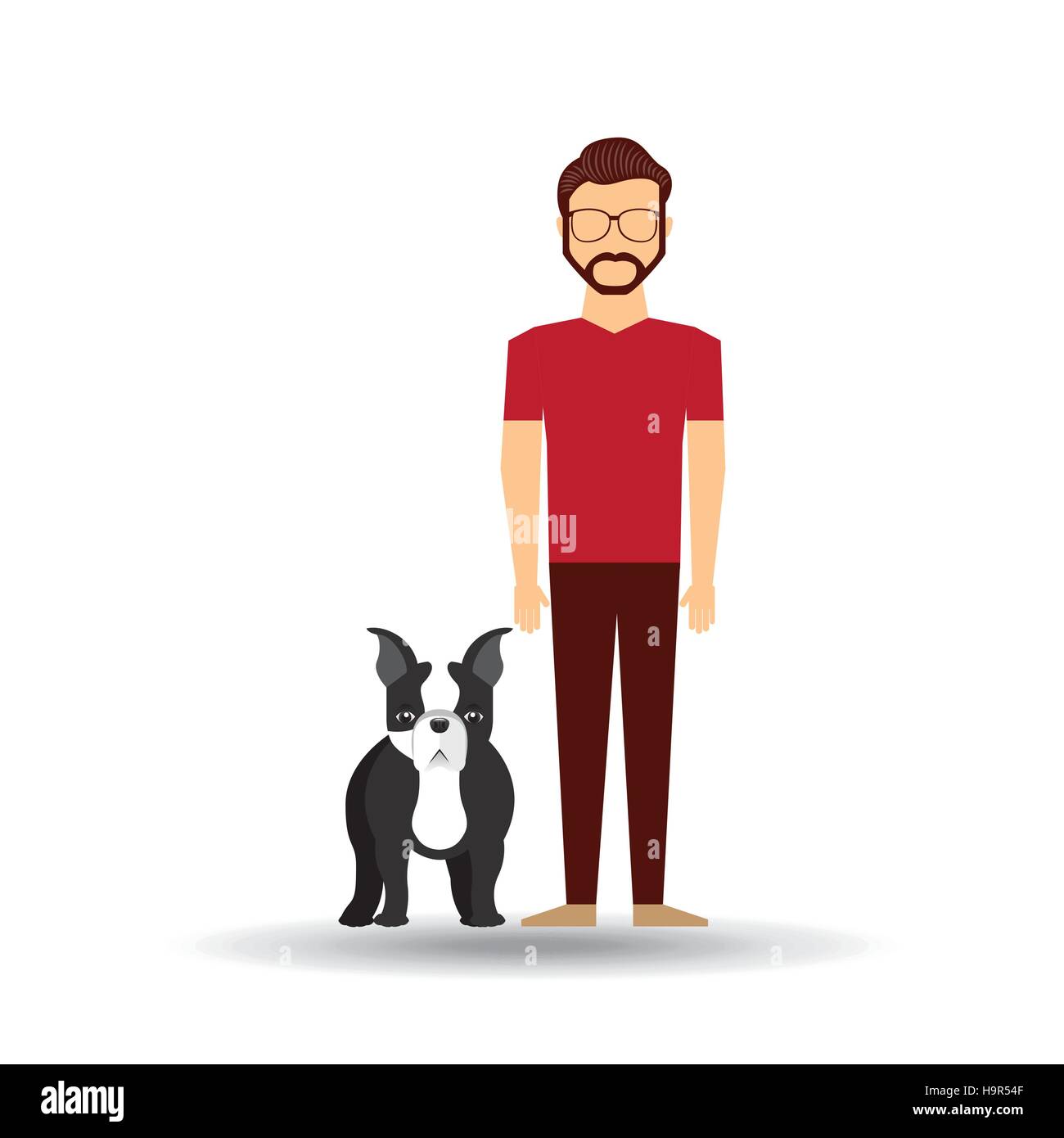 character man bearded pet french bulldog graphic vector illustration ...