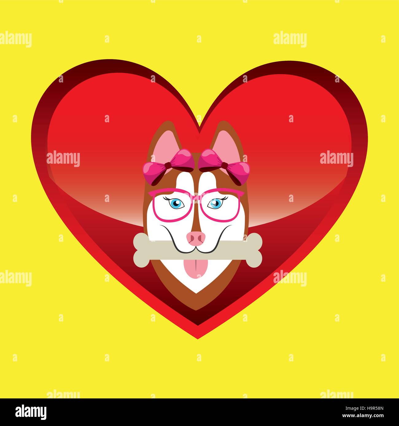 fashion female dog ribbon glasses and bone vector illustration eps 10 ...