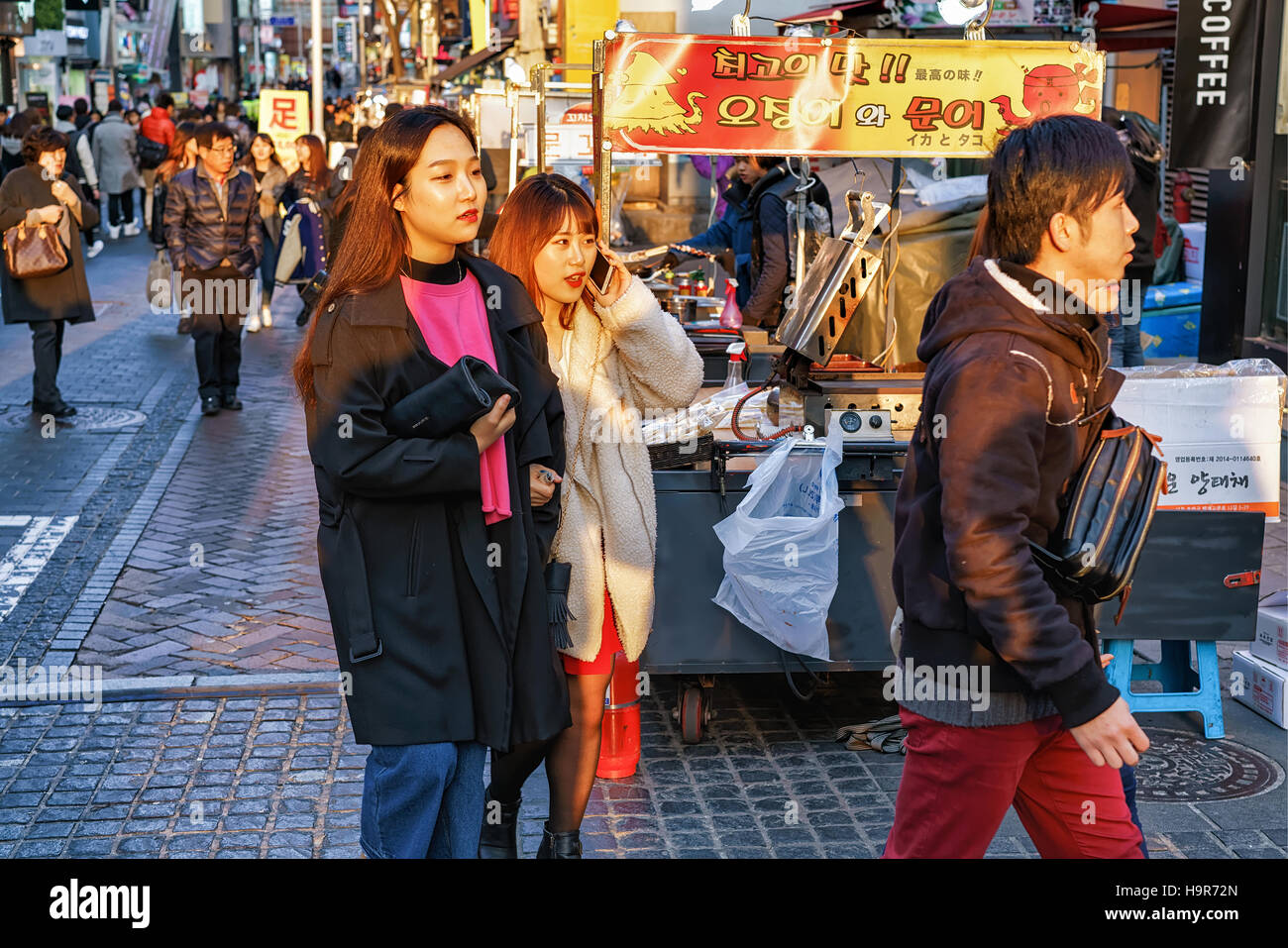 Seoul, South Korea - March 14, 2016: Korean young people at Myeongdong ...