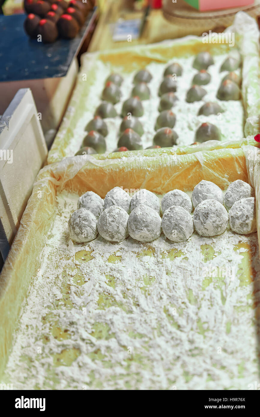 Sweets at Myeongdong open street market in Seoul, South Korea Stock ...