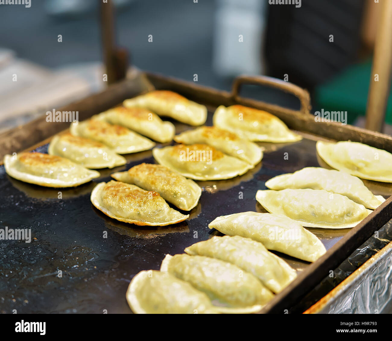 Dumplings at Myeongdong open street market in Seoul, South Korea Stock ...