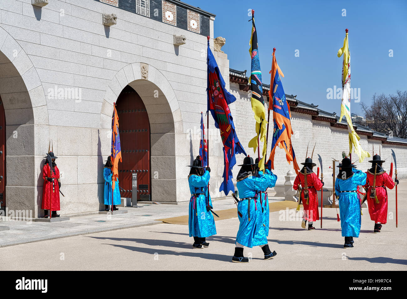 Seoul, South Korea - March 11, 2016: Royal guards while the changing ...