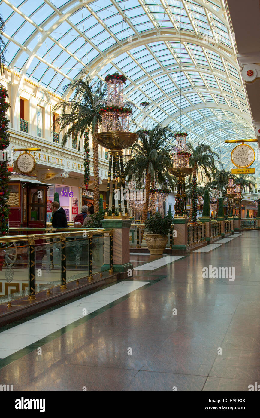 Arched glass ceiling Interior of INTU Trafford Centre Manchester. UK ...