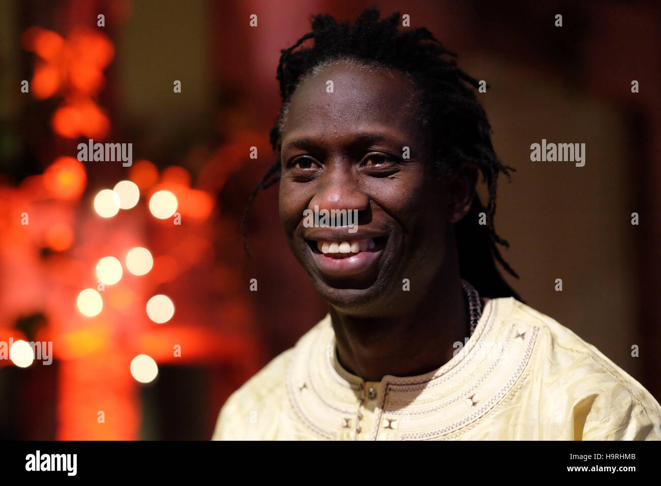 Hay on Wye, Wales, UK - Friday 25th November 2016 - Senegalese drummer ...