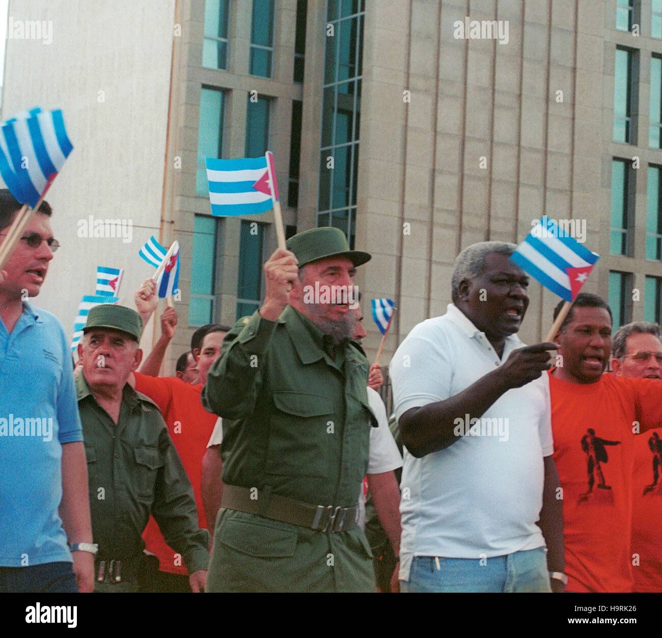 The Cuban Presiden Fidel Castro, march by the Avenue of the Malecon ...