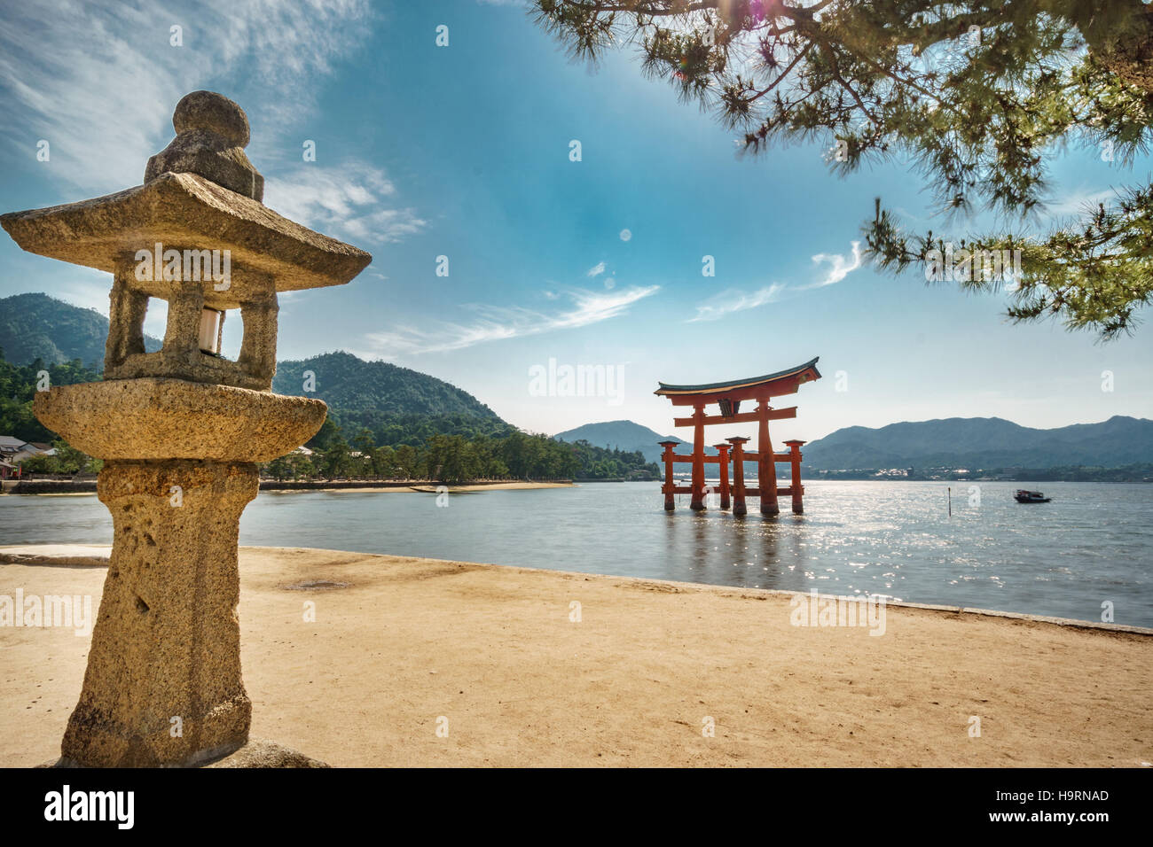 Miyajima, Floating Torii gate, high tide, Japan Stock Photo - Alamy