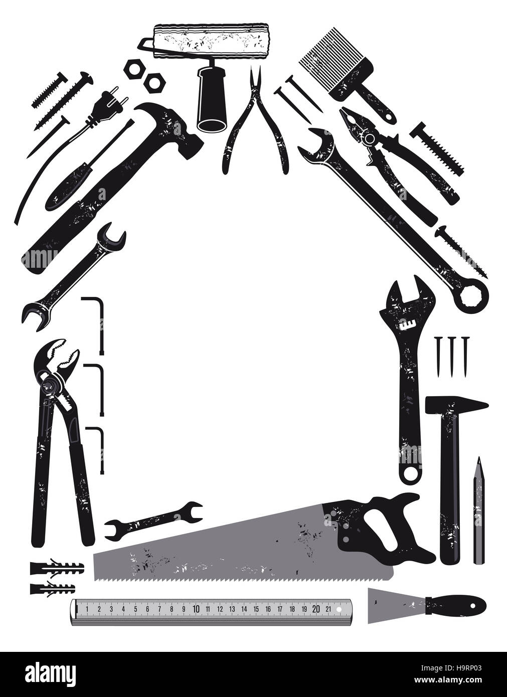 Tool in house shape Stock Photo - Alamy