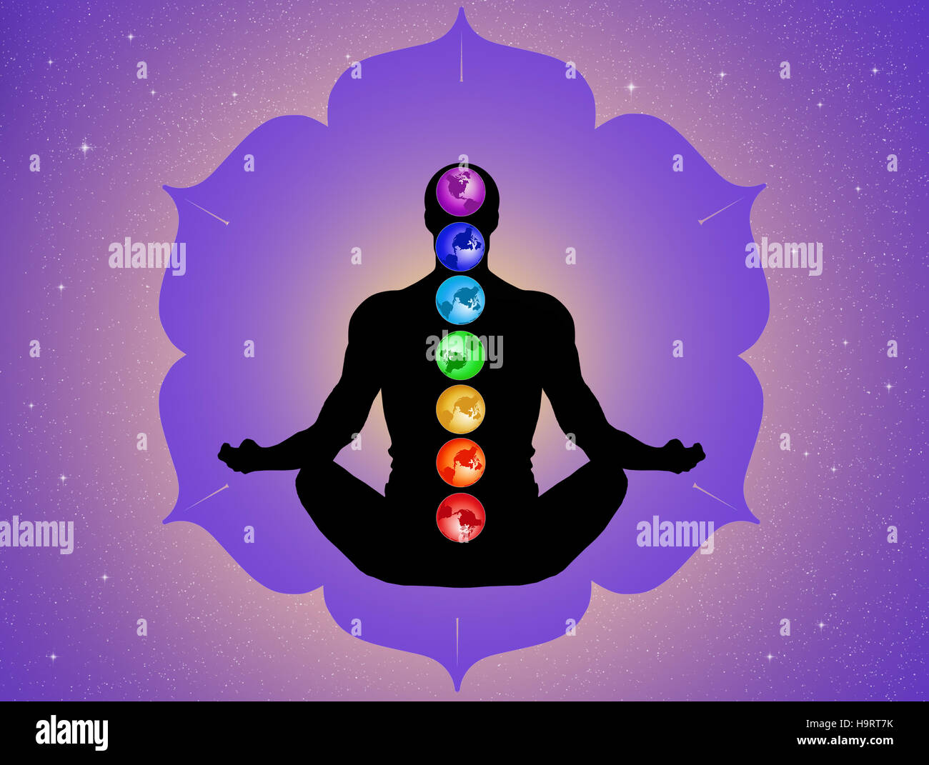 Meditation silhouette chakras hi-res stock photography and images - Alamy