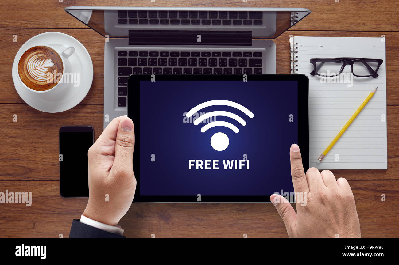 WIFI SIGNAL connectivity concept: Free wifi area sign Stock Photo - Alamy