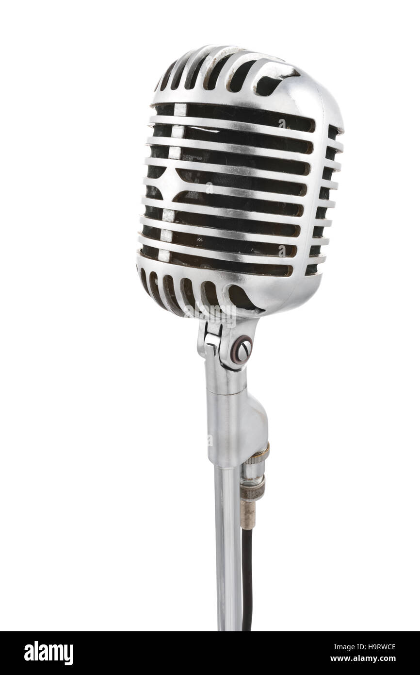Vintage microphone isolated on white Stock Photo - Alamy