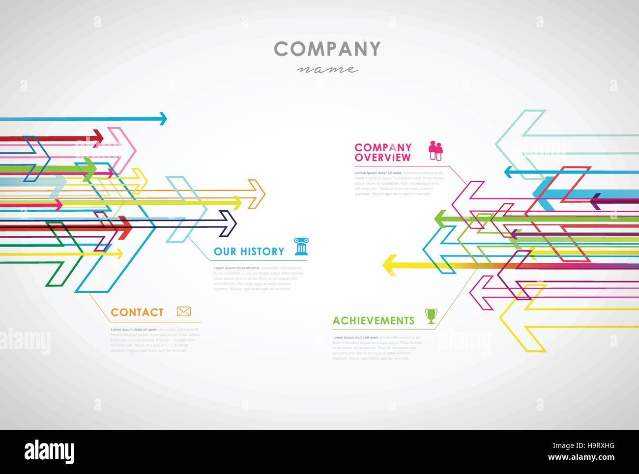 Company infographic overview design template with arrows and icons ...