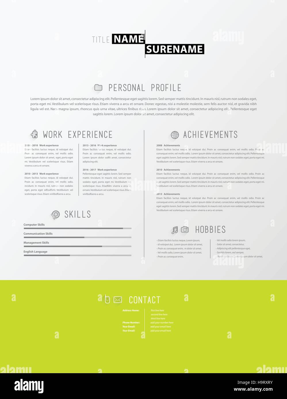 Creative simple cv template with green stripe in footer Stock Vector ...