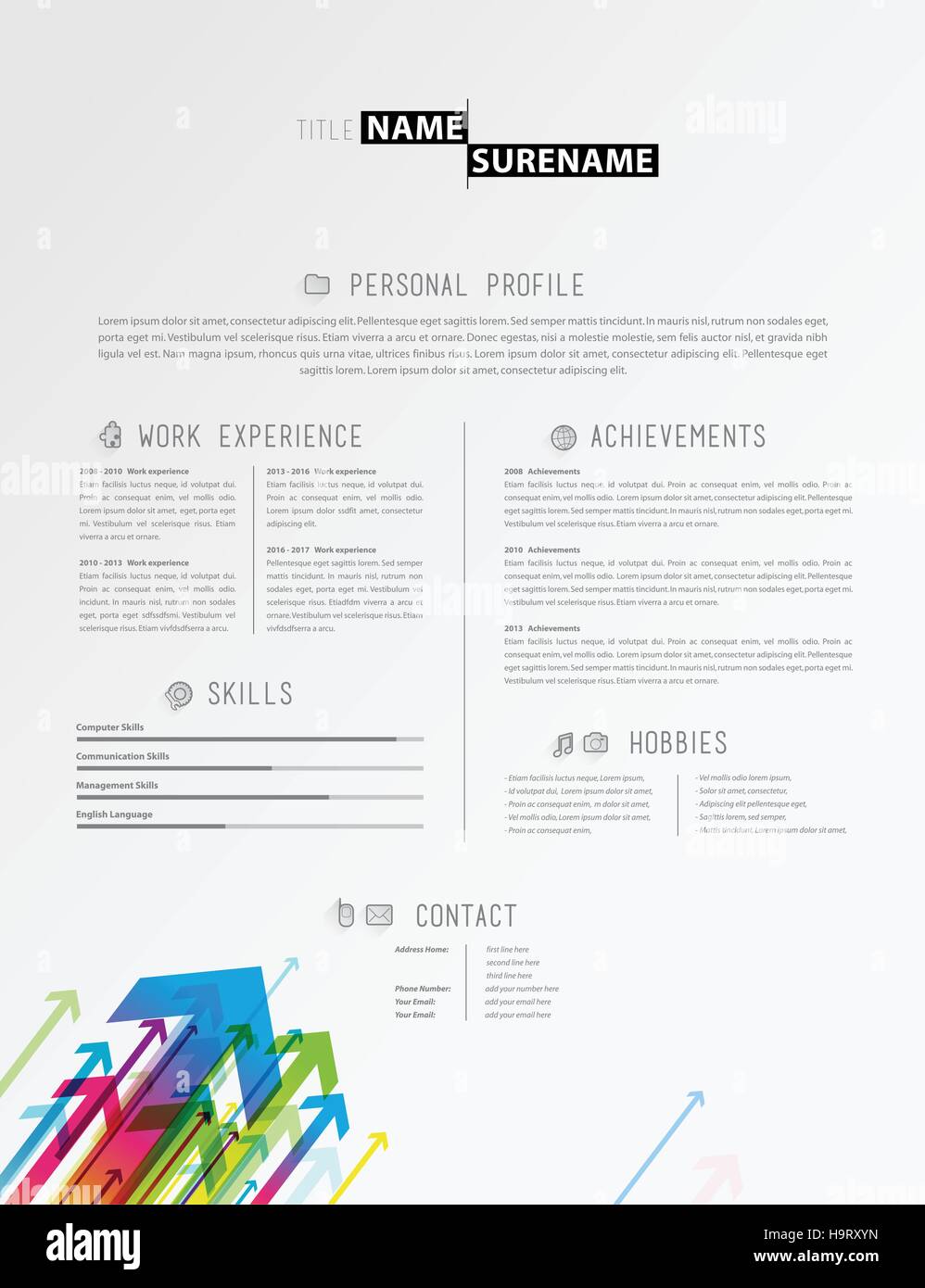 Creative cv template with colorful arrows - light version Stock Vector ...