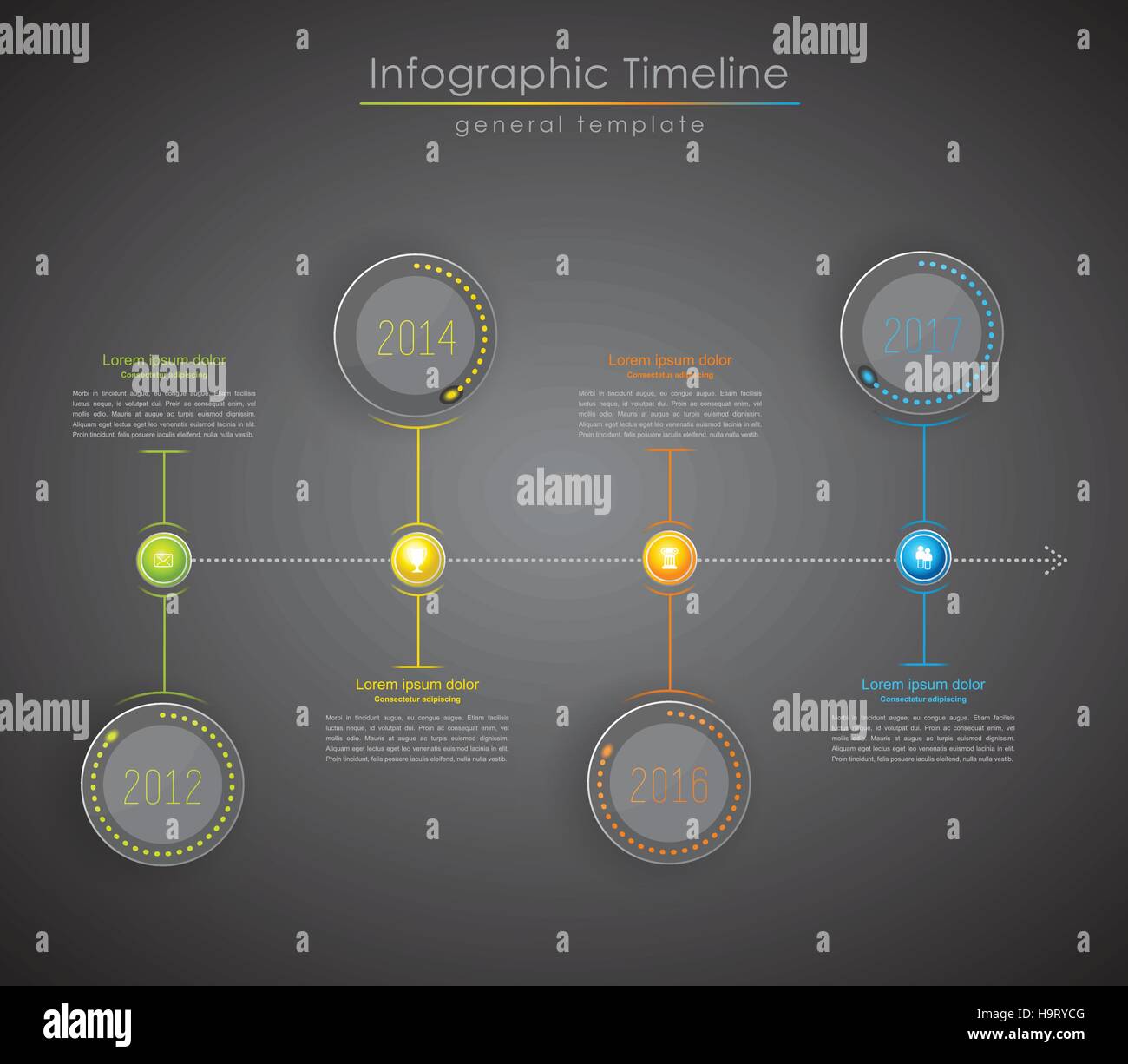 Colorful Infographic, typographic timeline report template - dark ...