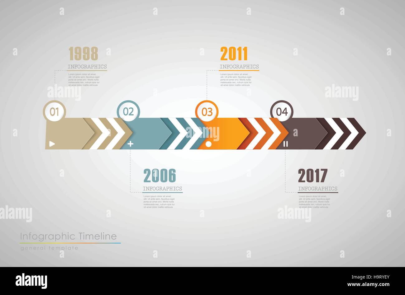 Colorful Infographic, typographic timeline report template with years ...