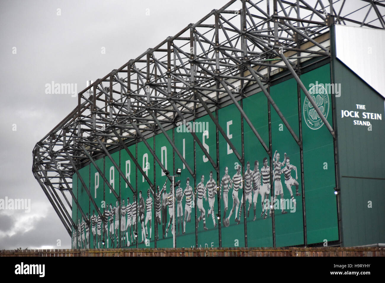 A view of the Jock Stein stand outside Celtic Park during the UEFA ...