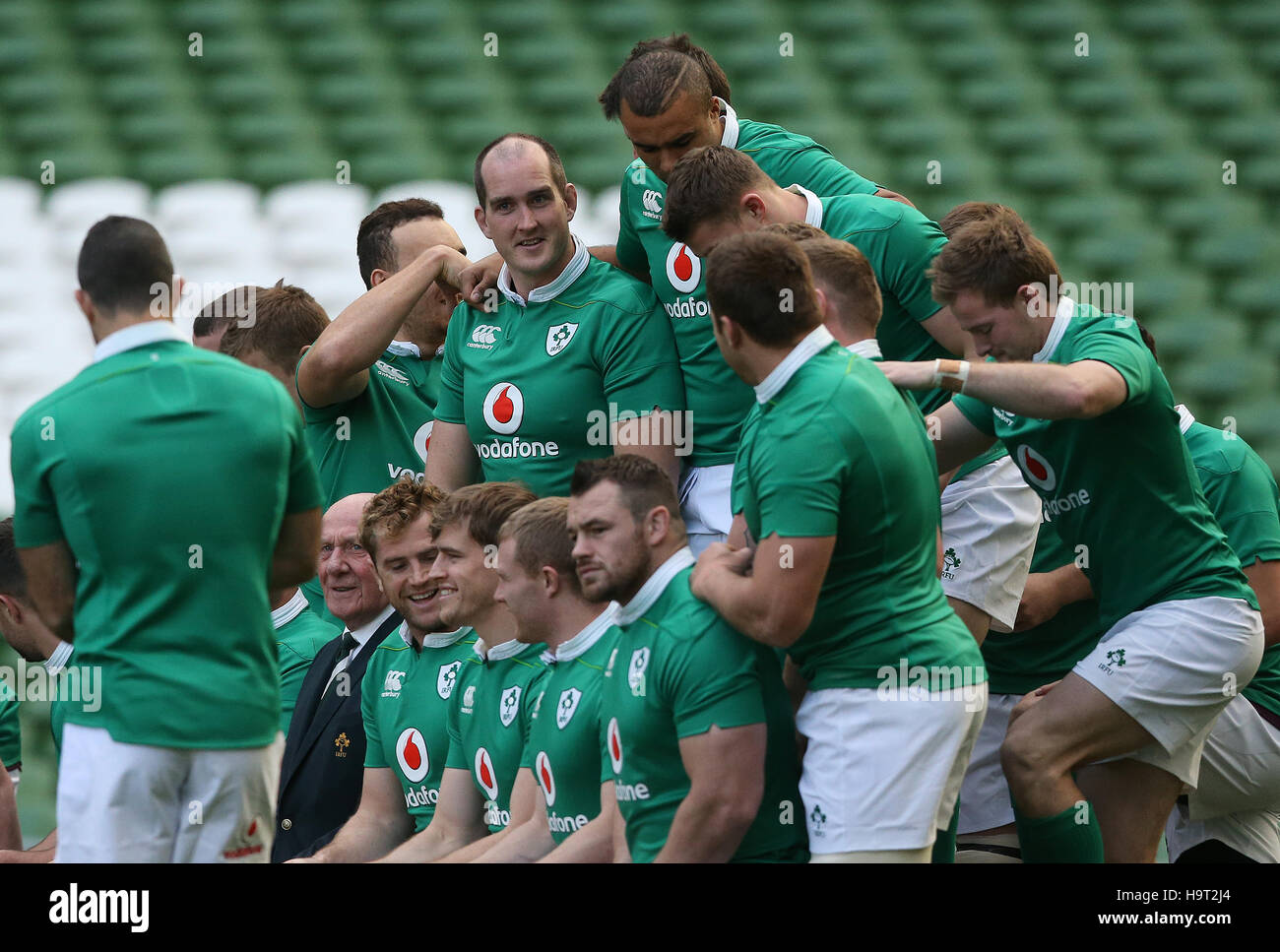 Ireland's Devin Toner (centre) and team mates assemble for the squad ...