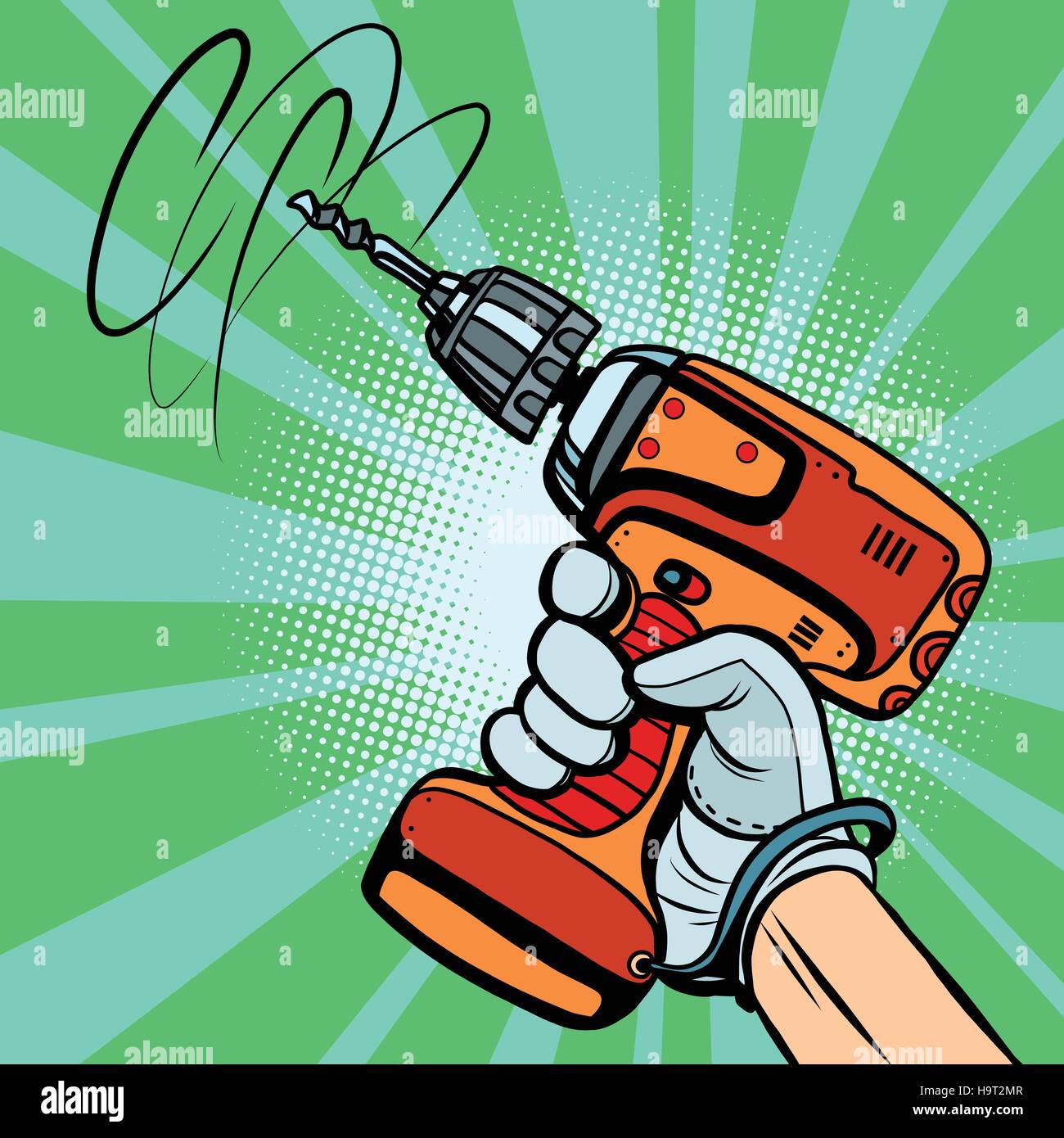 Tool electric drill in hand, pop art retro comic book vector ...