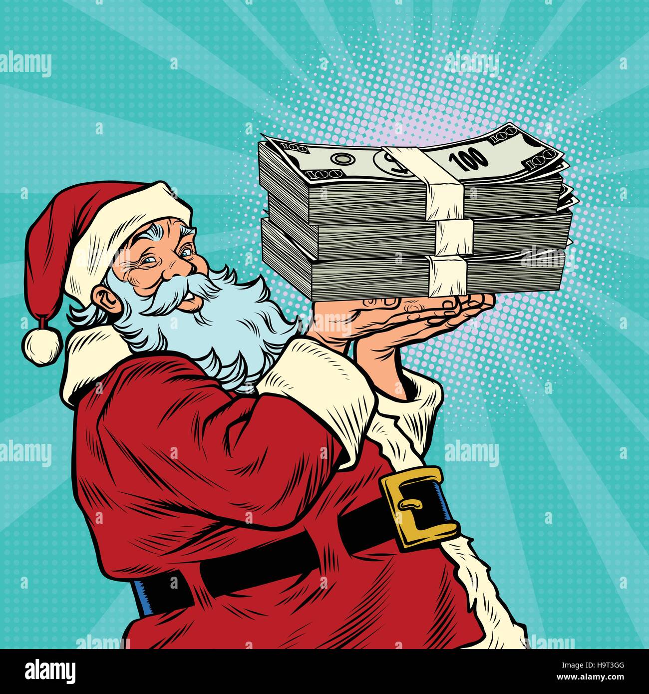 Santa Claus with a bundle of money dollars, pop art retro vector ...