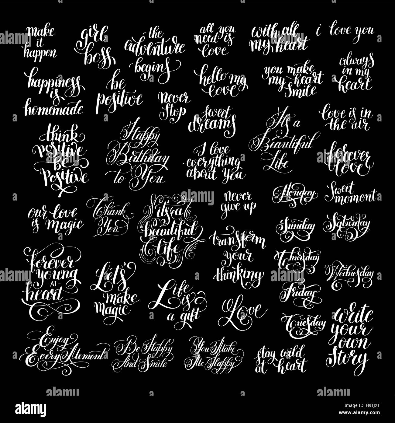 big set of handwritten positive inspirational quotes brush typog Stock ...