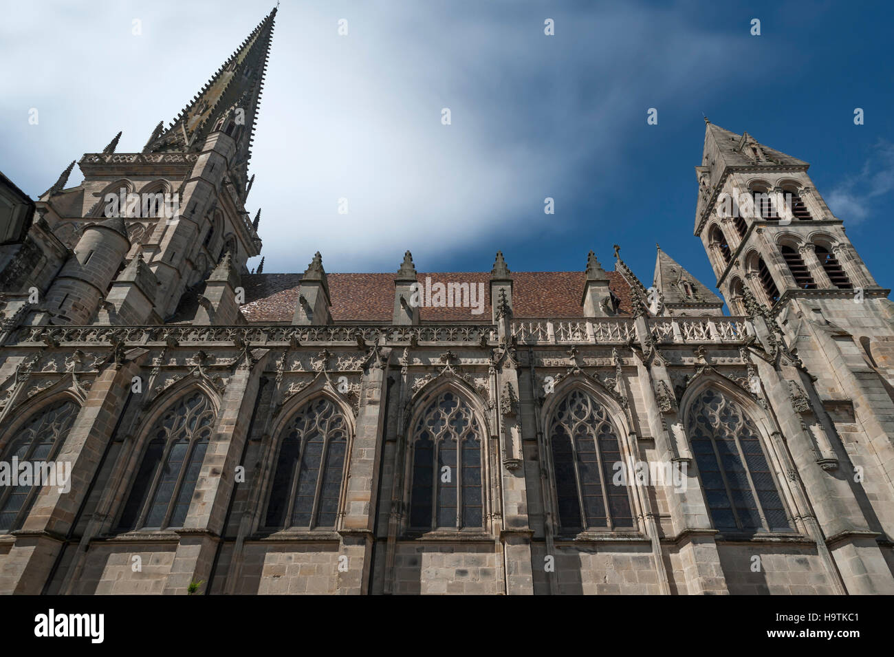 Romanesque Cathedral of Saint Lazarus, late Gothic tower, Autun, Saône ...