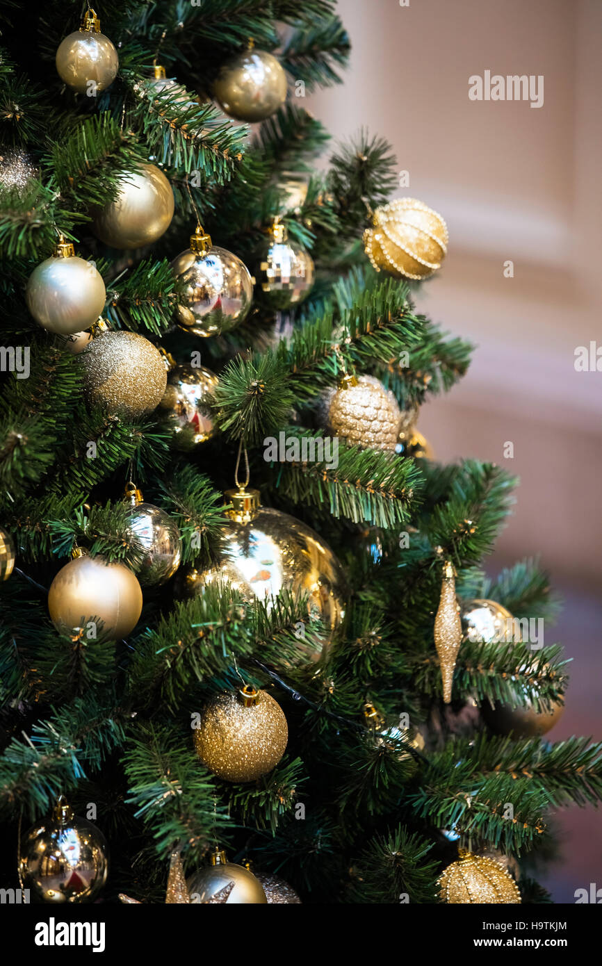 Green New Year tree decorated Stock Photo - Alamy