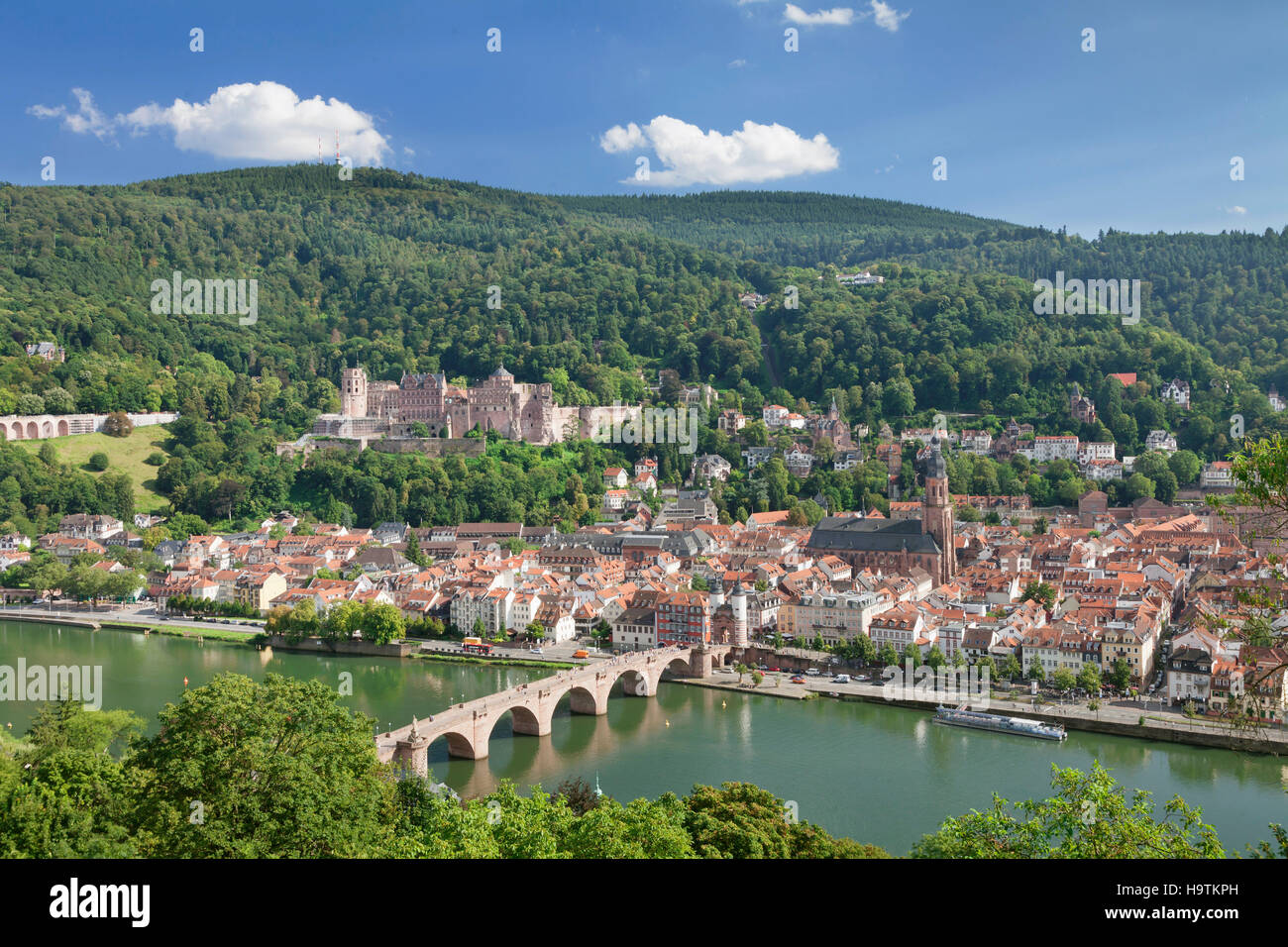 View of historic centre with Karl Theodor Bridge and castle from the ...