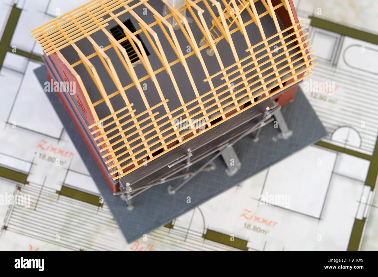 Shell construction, model and blue print, symbolic picture for building ...