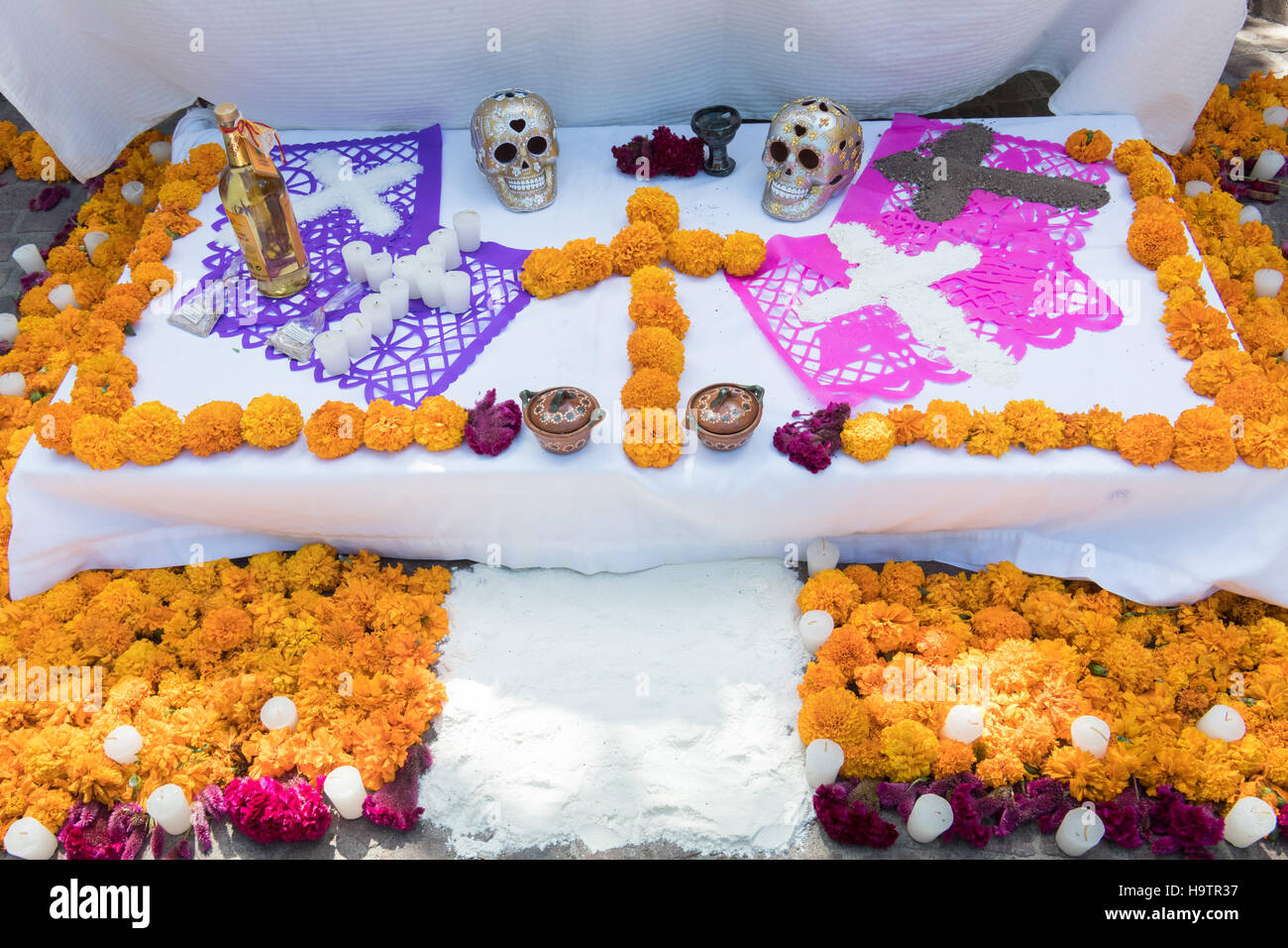 An altar known as an ofrenda decorated for Day of the Dead festival in ...