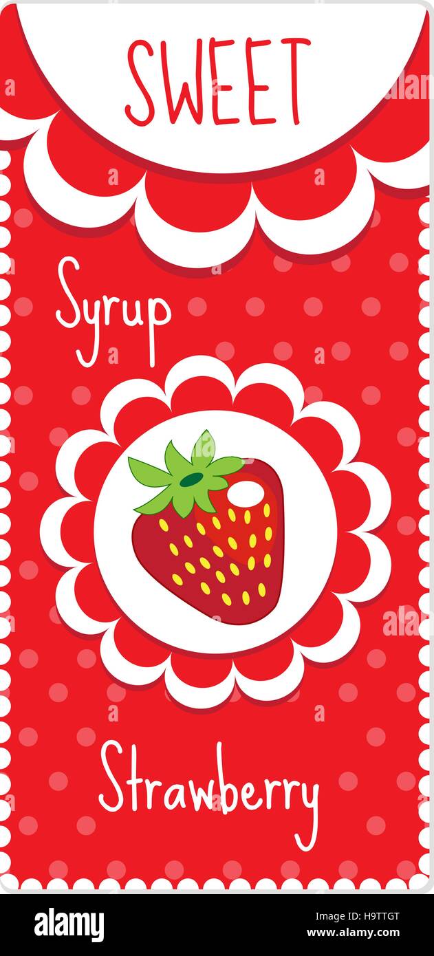 Sweet fruit labels for drinks, syrup, jam. Strawberry label. Vector ...