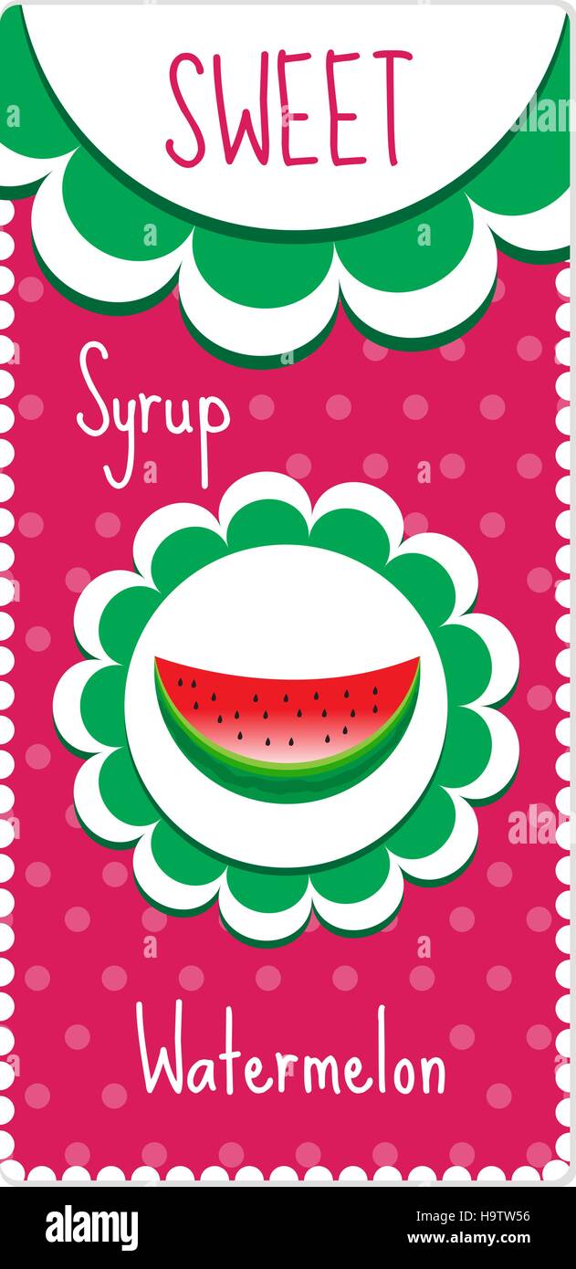 Sweet fruit labels for drinks, syrup, jam. Watermelon label. Vector ...
