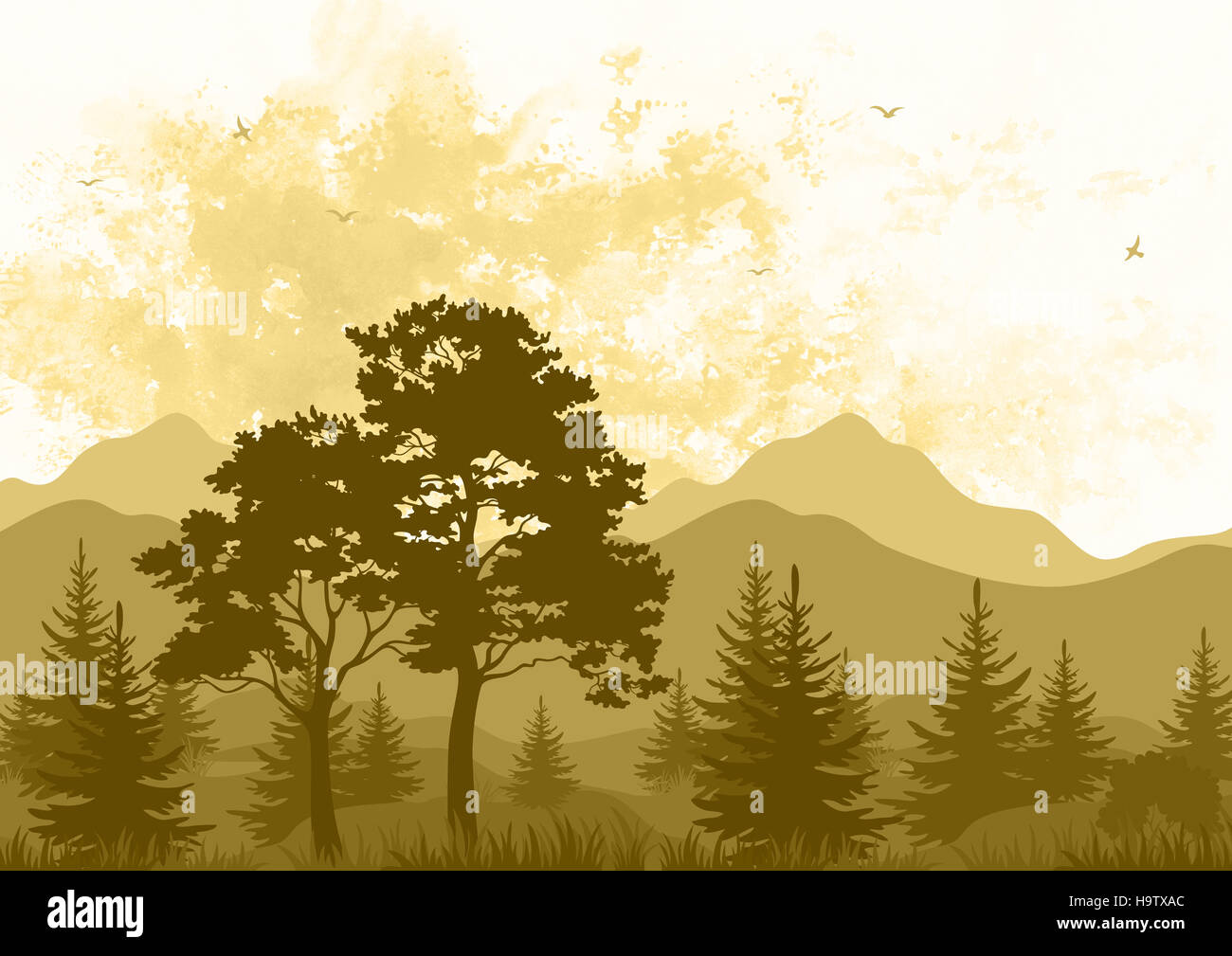 Landscape, Trees and Mountains Stock Photo - Alamy