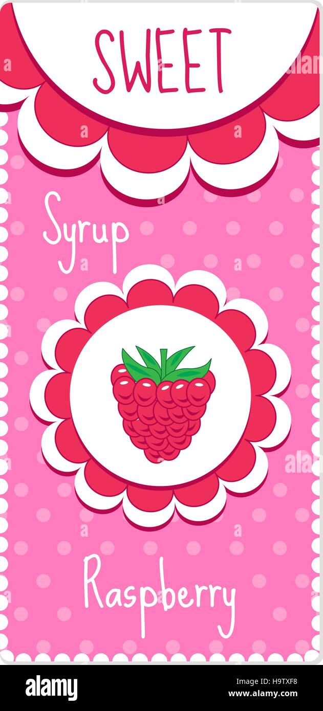 Sweet fruit labels for drinks, syrup, jam. Raspberry label. Vector ...