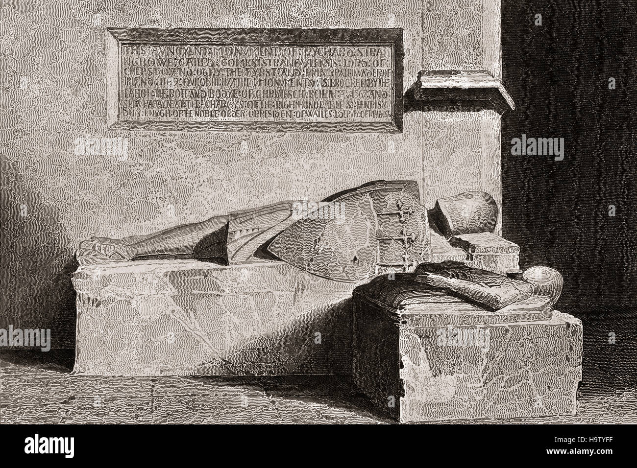 19th Century drawing of the reputed tomb of Strongbow, the medieval ...