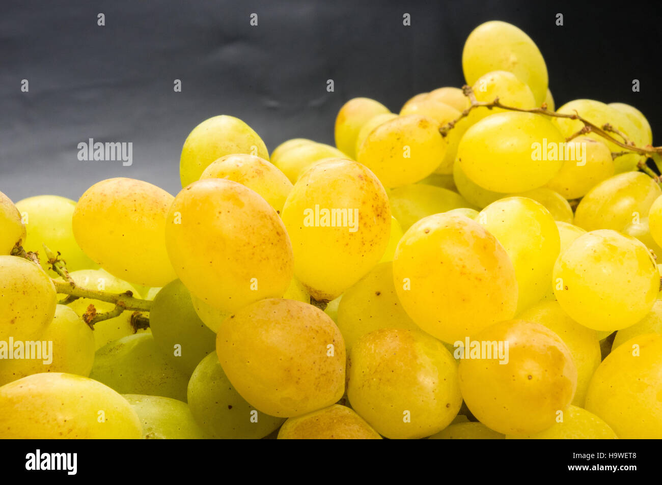 Large grapes cluster amber color on black background Stock Photo - Alamy